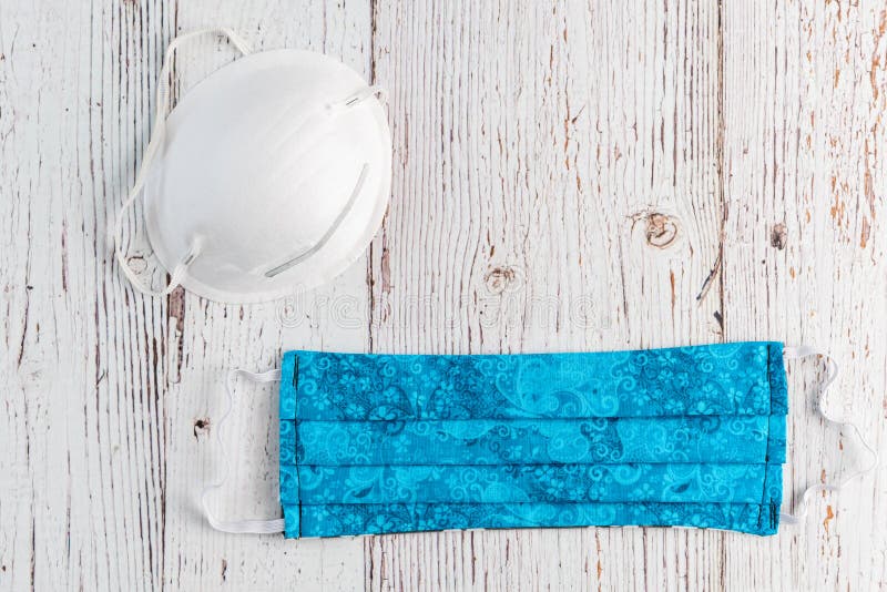 Handmade Blue Fabric Protective Face Mask, and White Commercial Mask ...