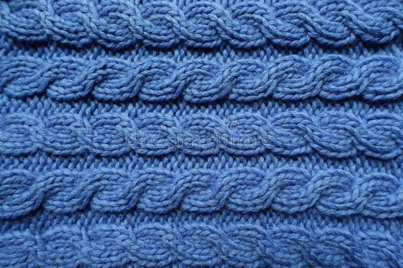 Handmade Blue Knitted Fabric with Cable Braids Stock Image - Image of ...