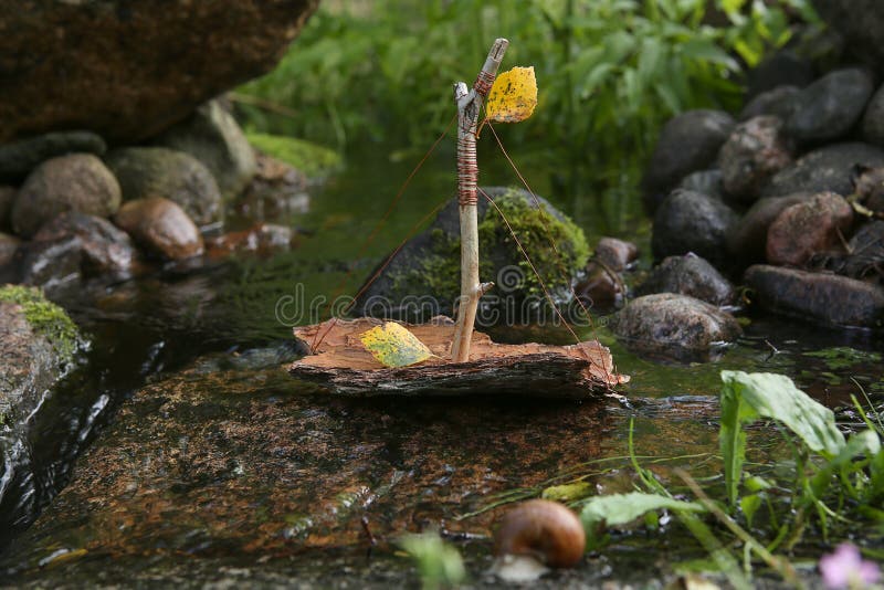 Handmade Boat Made from Tree Bark. Stock Photo - Image of summer, sail ...
