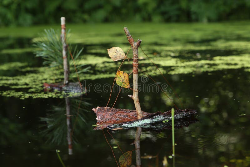 Handmade Boats Made from Tree Bark. Stock Image - Image of making ...