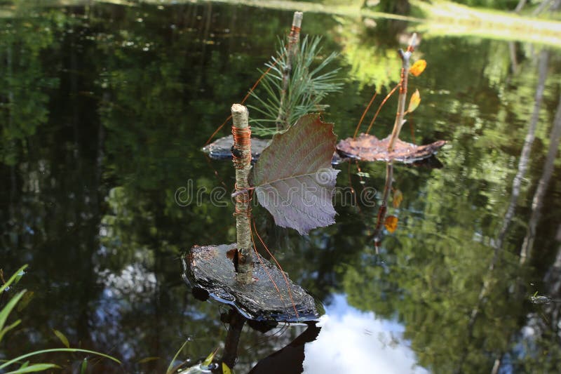 Handmade Boats Made from Tree Bark. Stock Photo - Image of bark, symbol ...