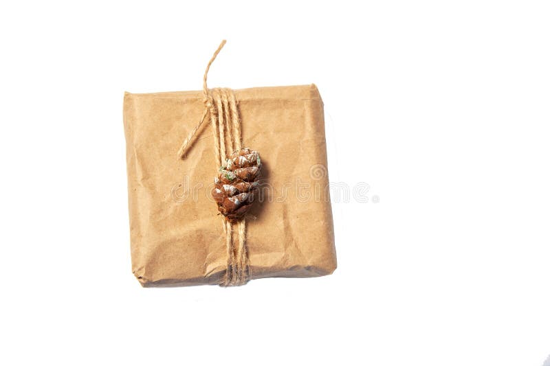 Handmade Box with Pine Cone. Isolated Stock Image - Image of gift, card ...