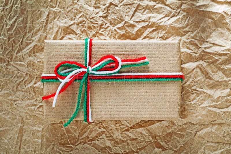 Handmade Boxed Christmas Present on Wrapping Paper Holidays Conc Stock ...