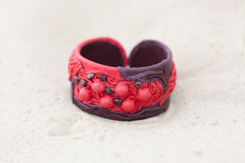 Handmade Bracelet with Leather on Sand Stock Photo - Image of jewel ...