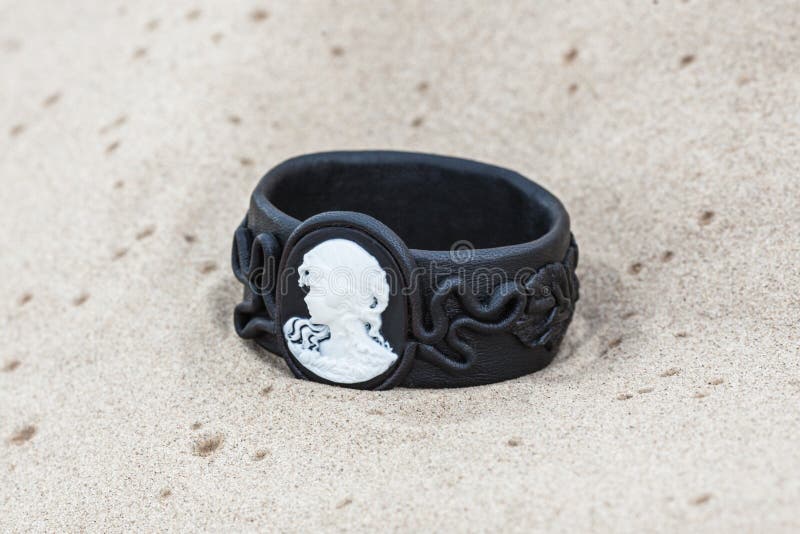 Handmade Bracelet with Leather on Sand Stock Image - Image of ...