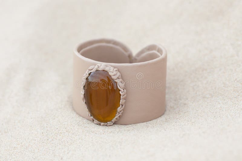 Handmade Bracelet with Leather on Sand Stock Image - Image of craft ...