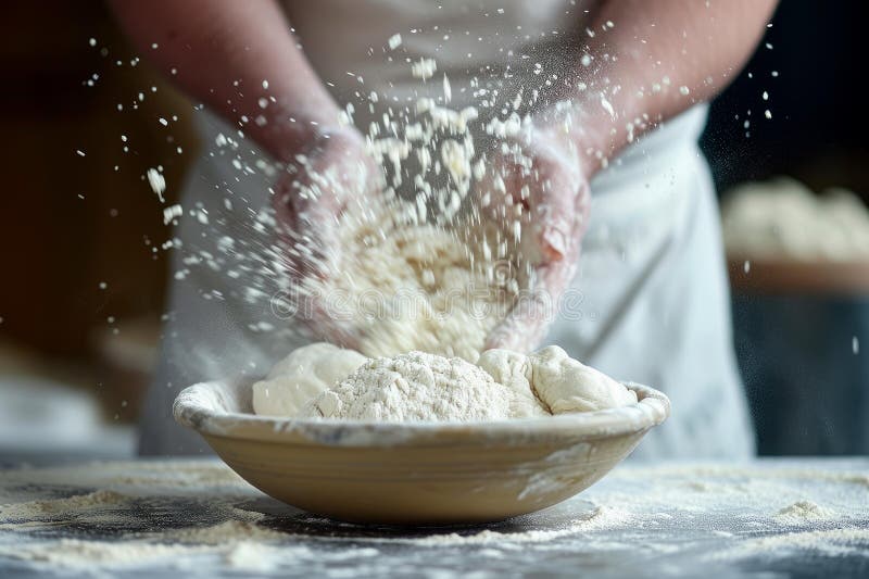 Handmade Bread Preparation: Kneading Dough on Kitchen Counter Stock ...