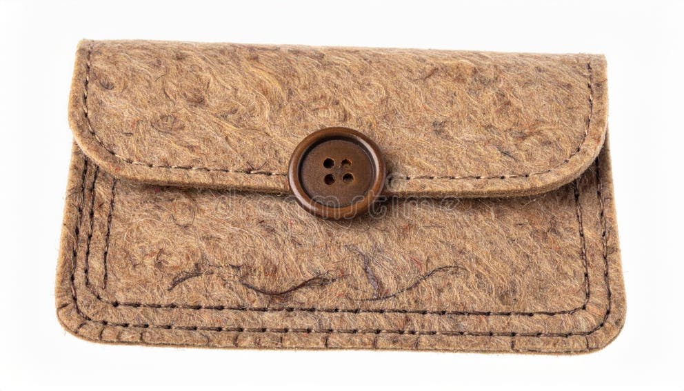 Handmade Brown Felt Pouch Wallet with Button Closure on White ...