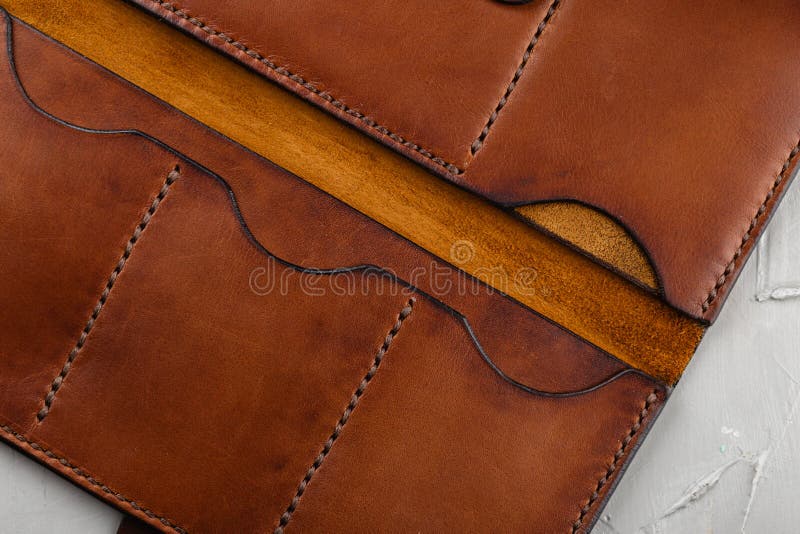 Handmade Brown Leather Empty Open Wallet Stock Photo - Image of natural ...
