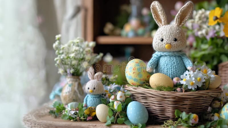 Handmade Bunny and Colorful Egg Easter Decorations for Spring Stock ...