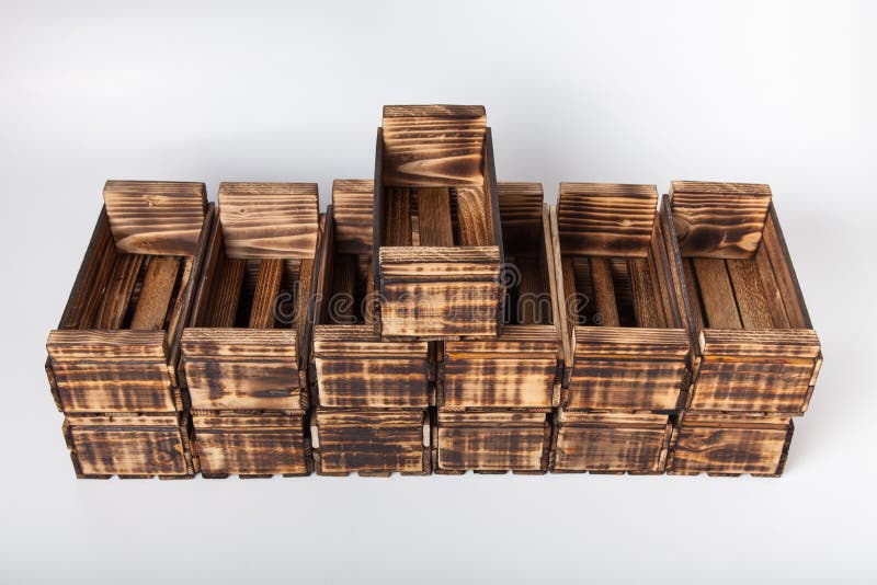 Handmade Burned Wooden Boxes on a Light Background Stock Image - Image ...