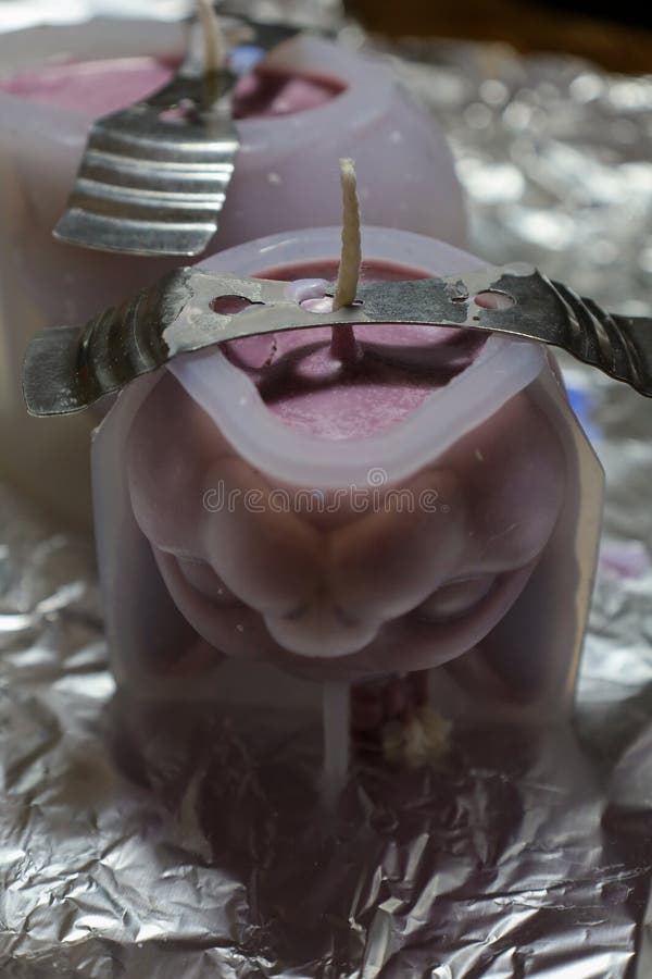 Handmade Candles Setting in Silicone Molds â€ DIY Wax Crafting Stock ...