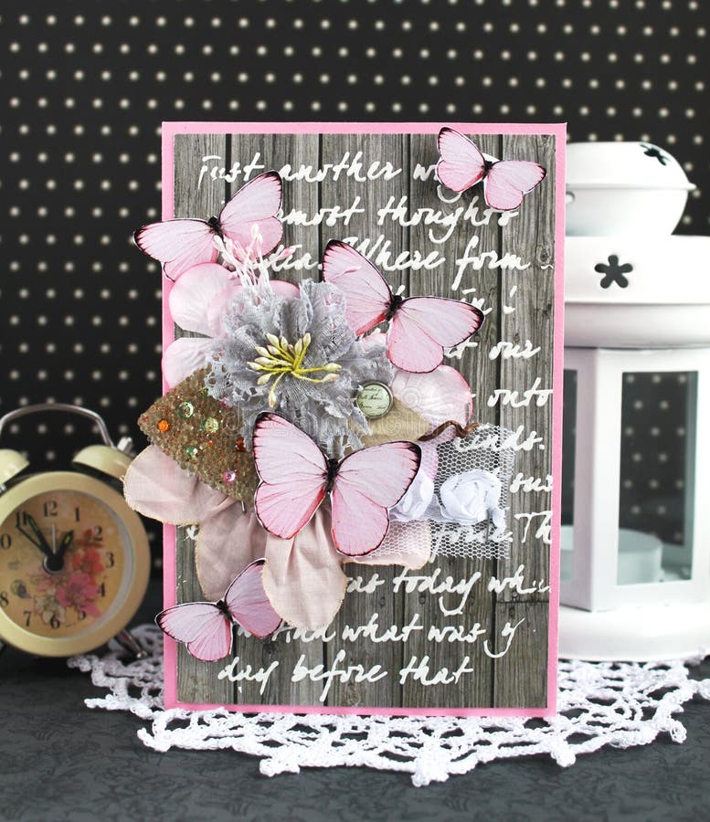 Handmade Card with Butterflies Stock Image - Image of wooden, flower ...