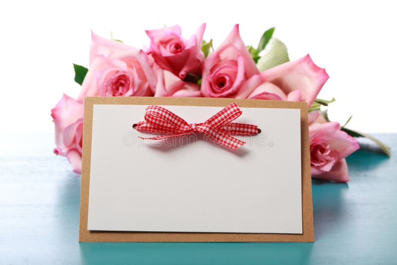 Handmade Card with Pink Roses Stock Photo - Image of flowers, card ...