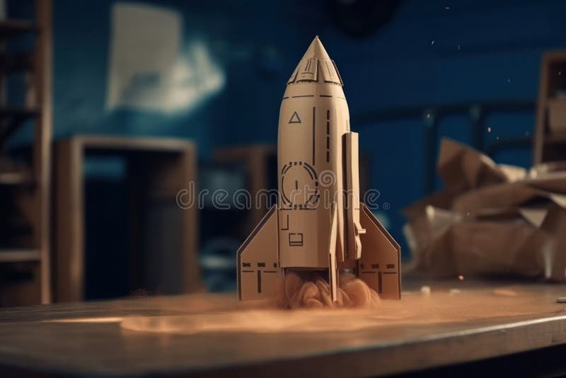 A Handmade Cardboard Rocket Ship Takes Off into a Child S Imaginary ...
