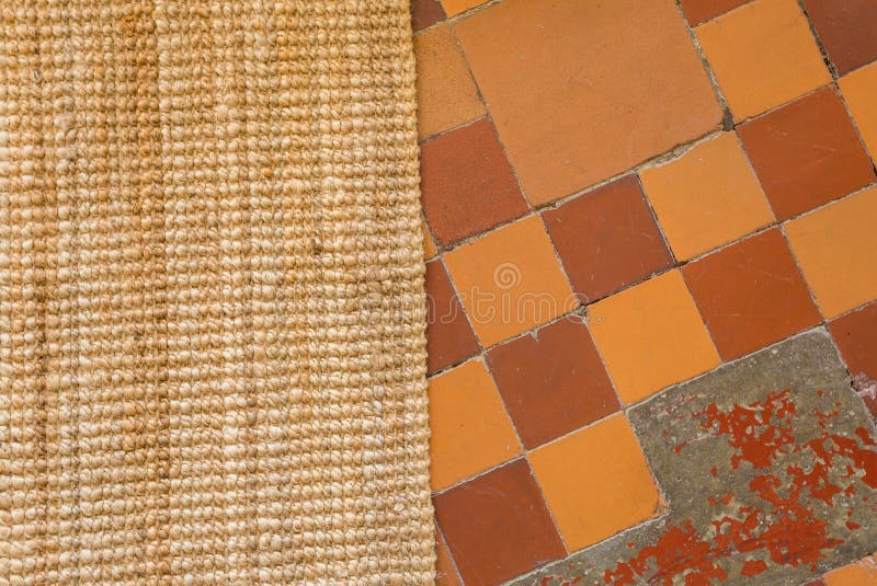 Handmade Carpet on Tiled Checkered Floor, Carpet on the Floor Stock ...