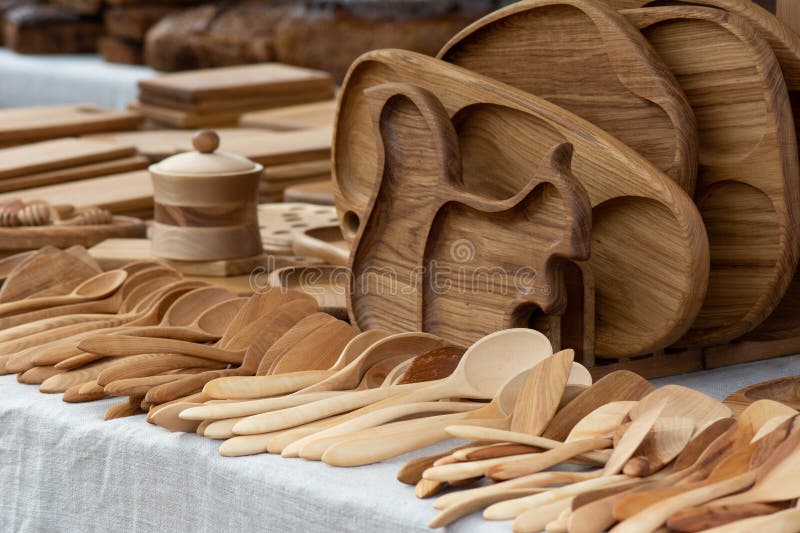 Handmade Carved Wooden Spoons . Stock Photo - Image of carved, utensils ...