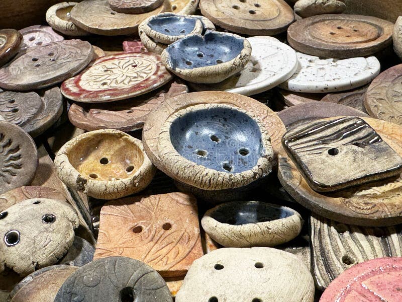 Handmade Ceramic Buttons with Various Colors and Textures Editorial ...