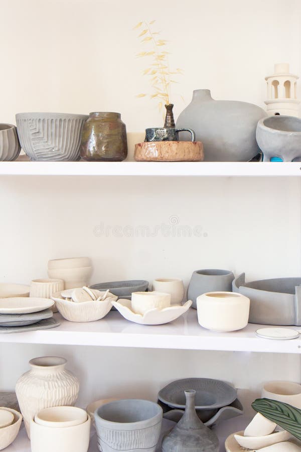 Inside Interior of Pottery. Racks in Pottery Workshop in Which There ...