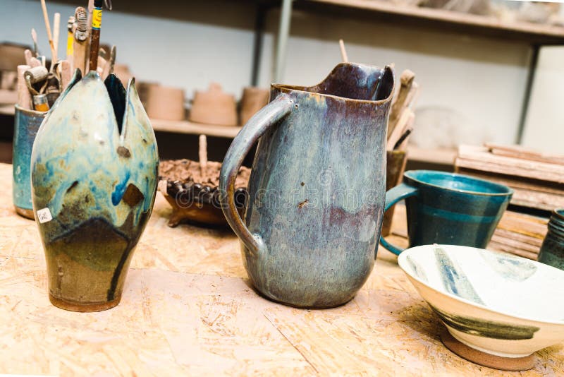 Handmade Ceramic Jugs and Kettles Stock Image - Image of asia, green ...