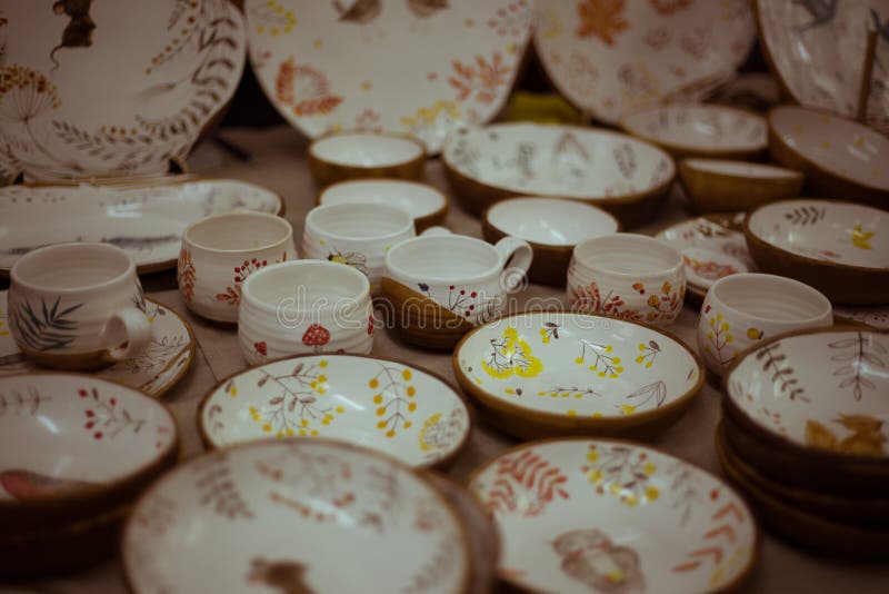 Handmade Ceramic Painted Plates with a Beautiful Pattern Stock Image ...