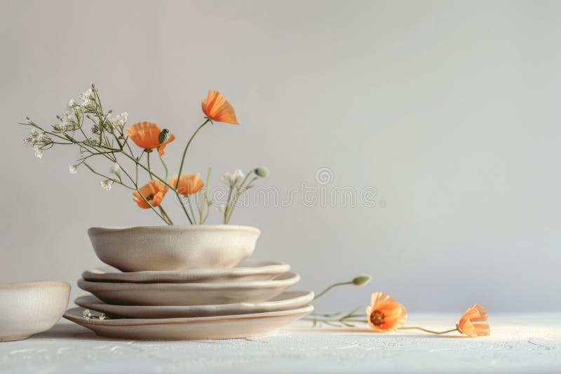 Handmade Ceramic Plates with Orange Flowers - Ideal for Home Decor and ...