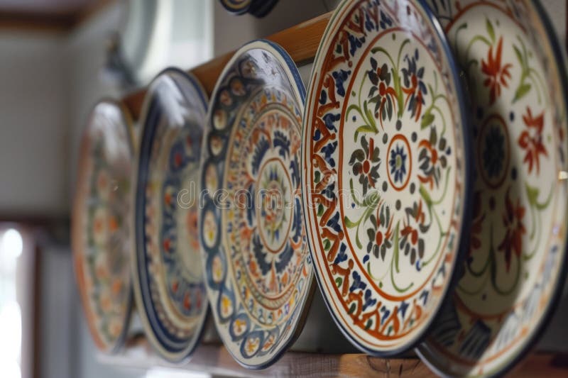 Handmade Ceramic Plates with Traditional Patterns Hung Stock Image ...