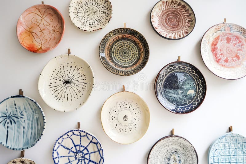 Handmade Ceramic Plates with Traditional Patterns Hung Stock Photo ...
