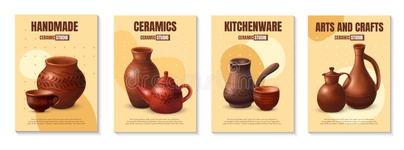 Handmade Ceramics Poster Set Stock Vector - Illustration of tableware ...