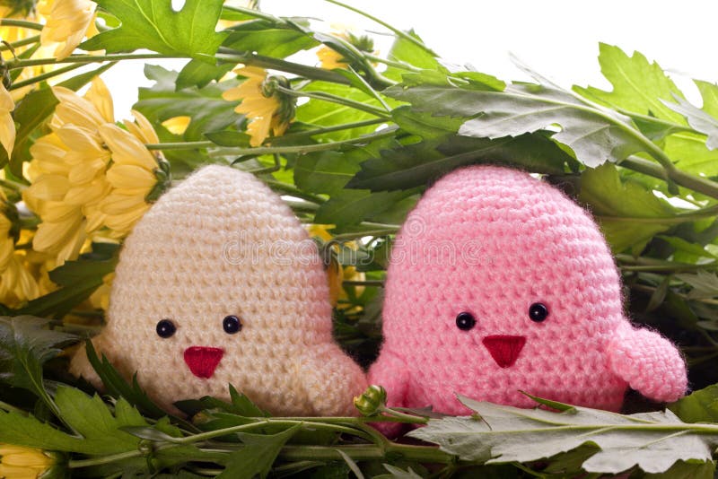 Handmade Chick with Spring Flowers Stock Photo - Image of april, easter ...