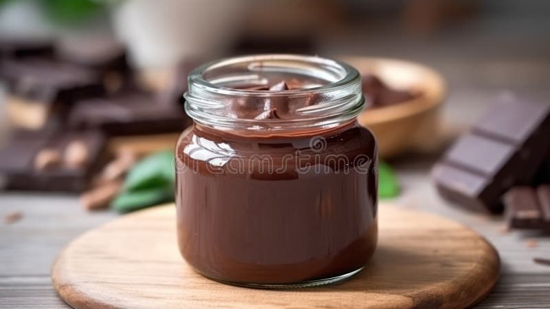 Handmade Chocolate Cream Paste in a Glass Jar on the Table Stock ...