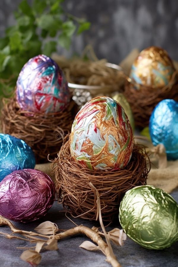 Handmade Chocolate Easter Eggs Wrapped in Foil Stock Photo - Image of ...