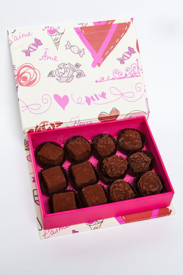 Handmade Chocolates in a Gift Box with Bow in Stock Photo - Image of ...