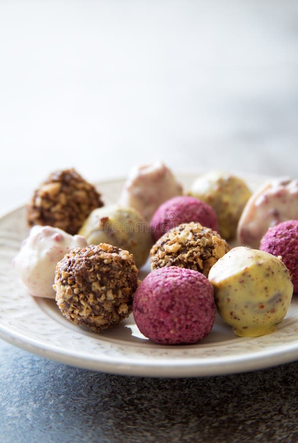 Handmade Chocolates on White Plate Stock Image - Image of rustic, food ...