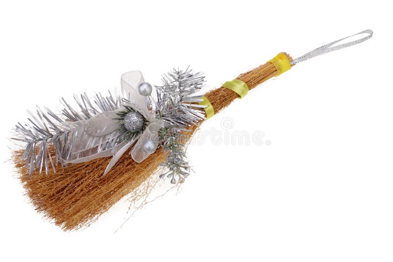 Handmade Christmas Broom, Isolated on White with Clipping Path Stock ...