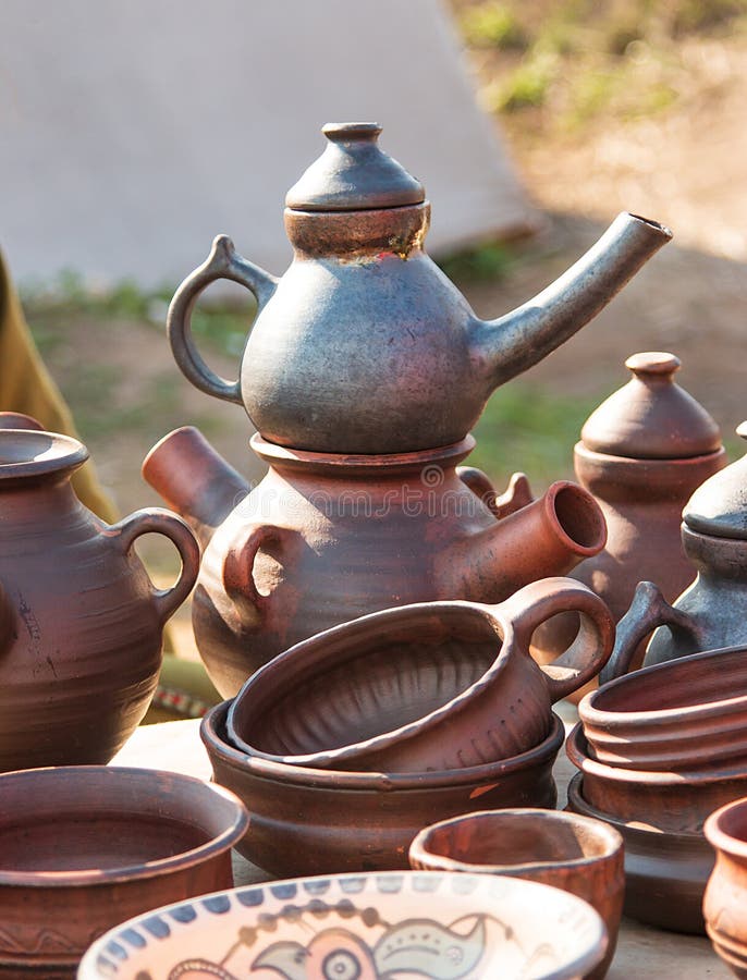 Handmade Clay Dishes of Various Shapes Stock Image - Image of handmade ...