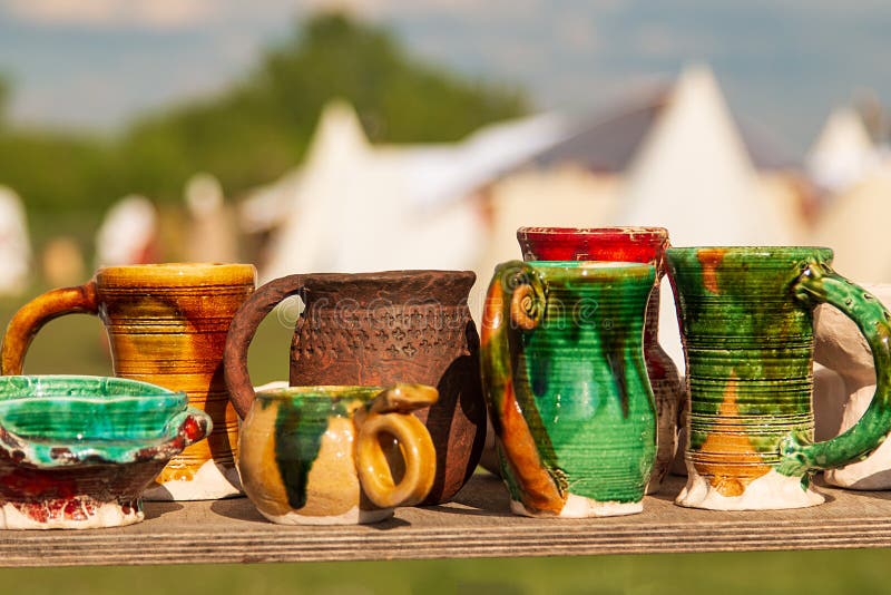 Handmade Clay Dishes of Various Shapes Stock Photo - Image of work ...