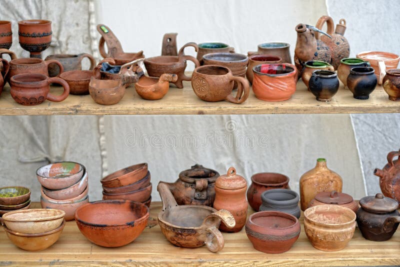 Handmade clay pots at fair stock image. Image of culture - 72338703