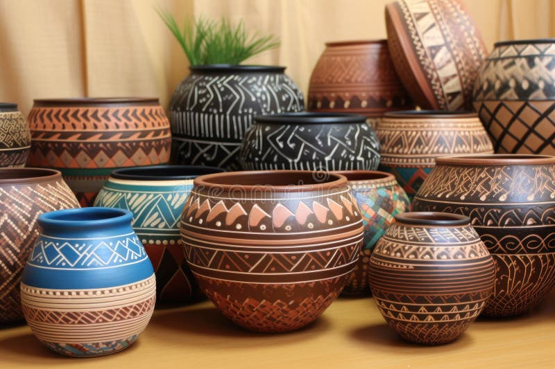 Handmade Clay Pots with Traditional Patterns Stock Illustration ...