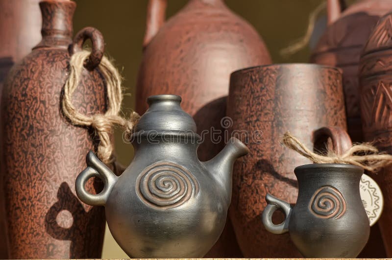 Handmade clay pots stock image. Image of market, ceramics - 31696039