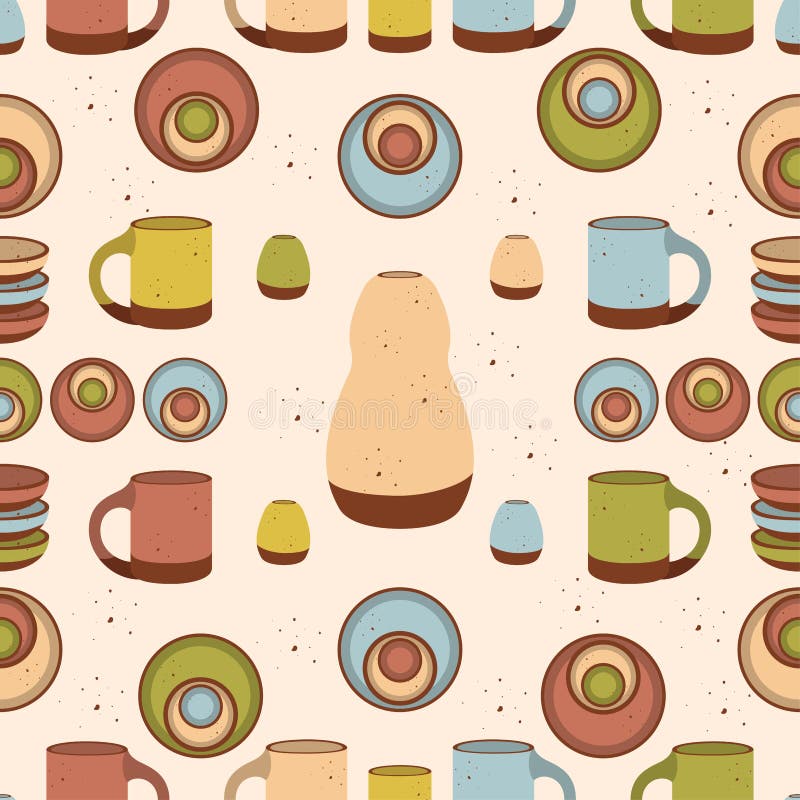 Handmade Clay Pottery with Colored Enamel. Seamless Pattern Stock ...