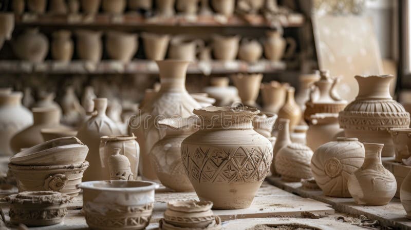 Handmade Clay Pottery in Workshop Stock Photo - Image of craft ...