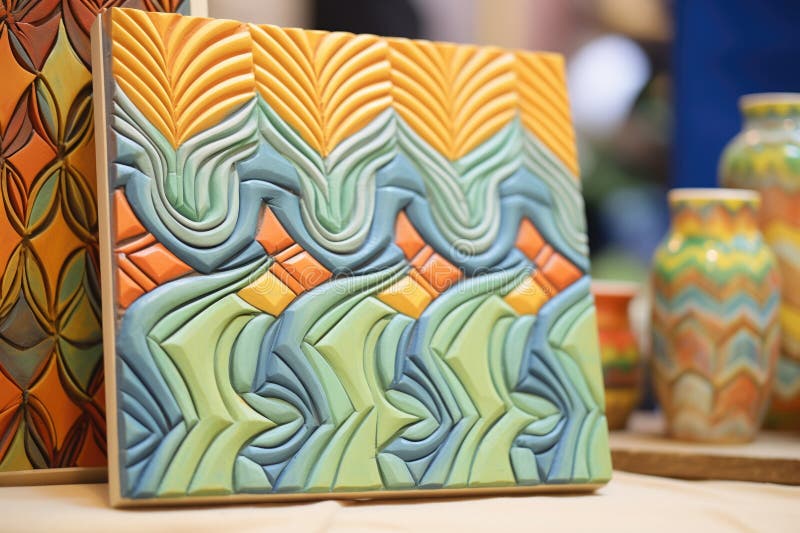 Handmade Clay Tiles with Embossed Patterns Stock Photo - Image of ...
