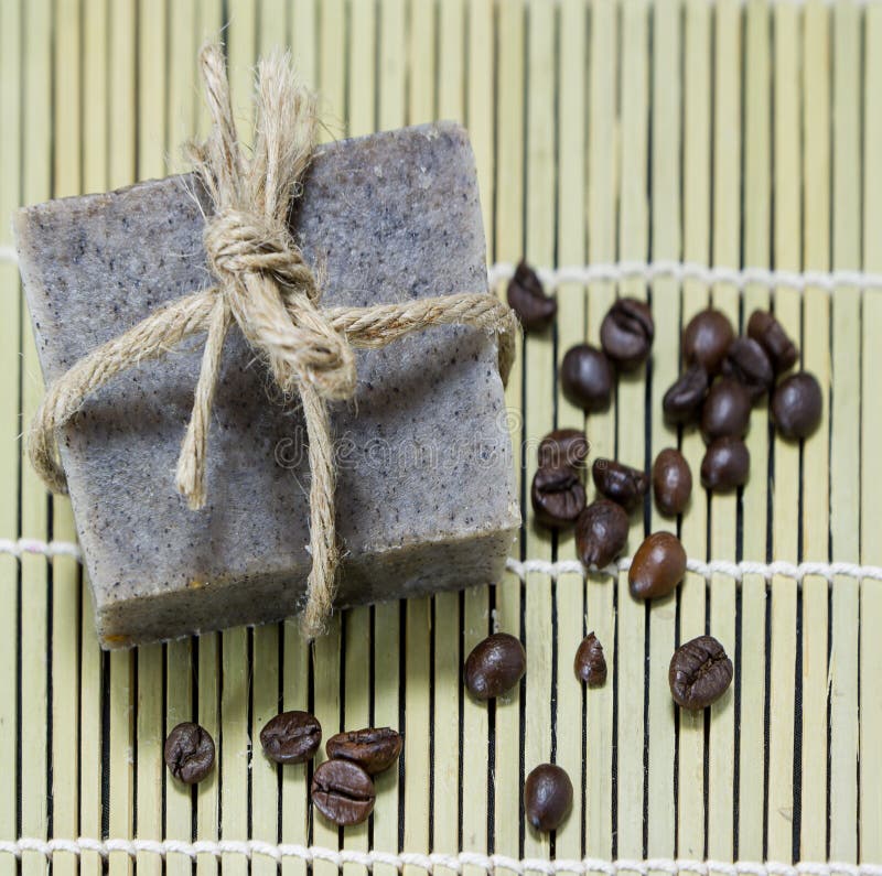 Handmade Coffee Scrub Soap with Coffee Beans Stock Photo - Image of ...