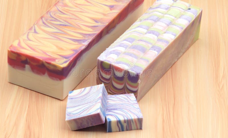 Handmade Cold Process Soap in Block and Bar Form Stock Photo - Image of ...
