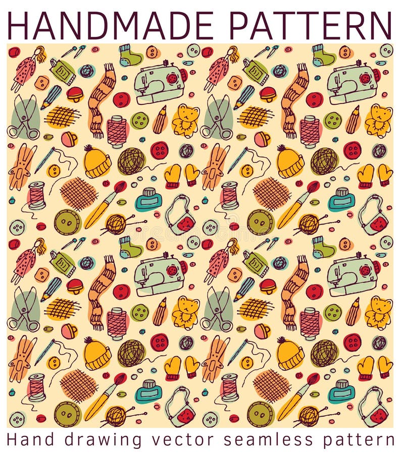 Handmade Color Doodles Seamless Pattern Stock Vector - Illustration of ...