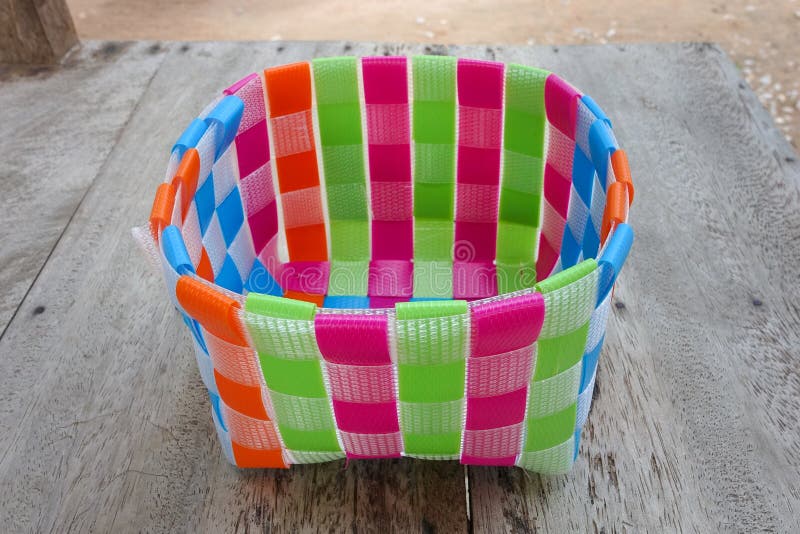 Handmade Colored Plastic Baskets Stock Image - Image of plastic, blue ...
