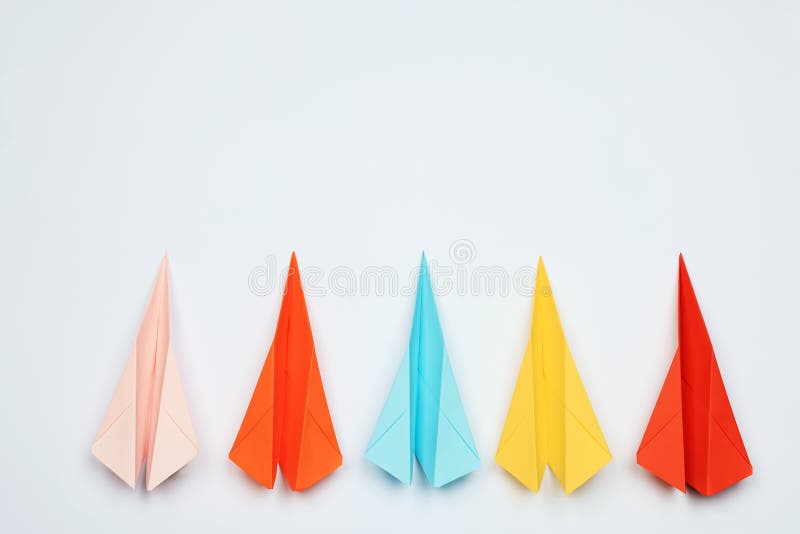 Handmade Colorful Paper Planes on White Table, Flat Lay. Space for Text ...