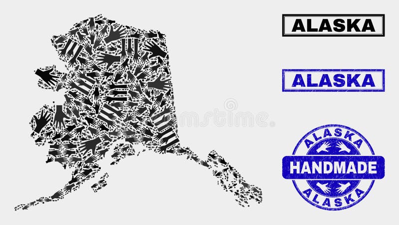 Handmade Composition of Alaska Map and Scratched Stamp Stock Vector ...