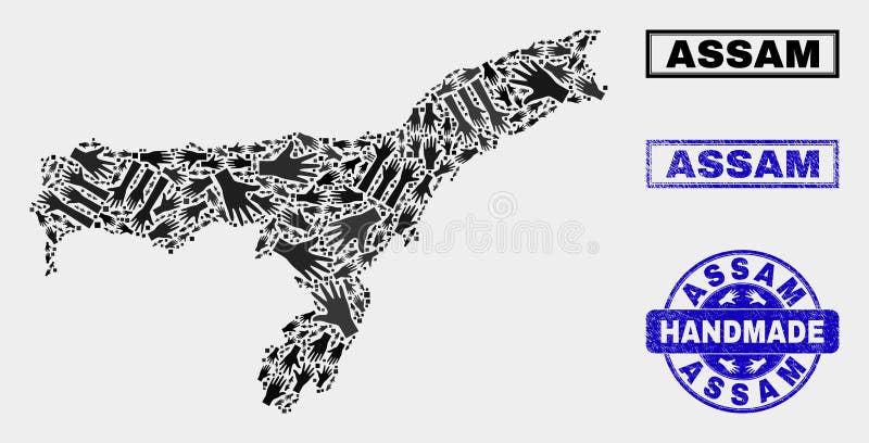 Handmade Composition of Assam State Map and Grunge Stamp Stock Vector ...